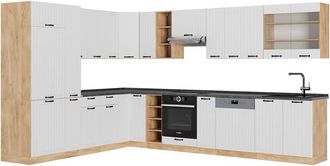 Vicco Eckküche Fame-Line, Weiß Landhaus, 347 x 60 cm, AP Anthrazit