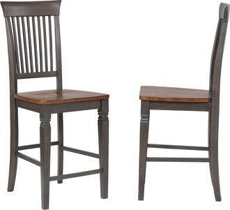 Sunset Trading Dakota Bartools mit Lattenlehne, 2er-Set, 61 cm Thekenh&ouml;he, ideal f&uuml;r Zuhause, Bar, Kneipe, K&uuml;cheninsel, hohe R&uuml;ckenlehne, Massivholz im Used-Look Bra