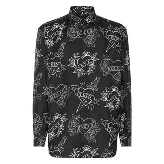 Philipp Plein Homme, Chemises, Noir, Taille: XL Silk Dandy Shirt Love Tattoo