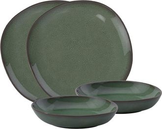 like. by Villeroy & Boch Lave Vert Geschirr Set Aus Steingut, 4Tlg., Pottery Look, Tafelservice F&uuml;r 2 Personen, Gr&uuml;n