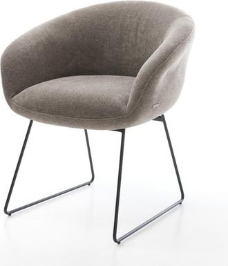 DELIFE Esszimmerstuhl Vinka-Flex mit Armlehnen Strukturstoff Soft Taupe Kufengestell Schwarz Taschenfederkern, Esszimmerst&uuml;hle