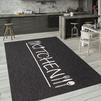 Paco Home Paco Home - Outdoor Teppich Wetterfest Balkon K&uuml;che Modernes Muster Mit Schriftzug 240x340 cm, Anthrazit 2