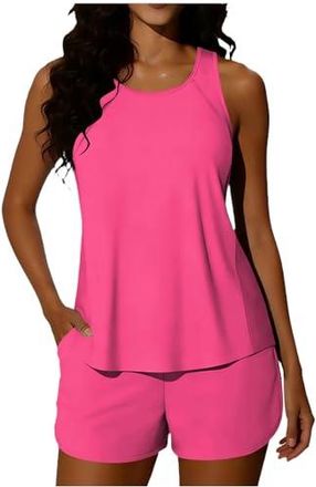 Generic Maillot de bain tankini 2 pi&egrave;ces pour femme, ensemble de maillot de bain deux pi&egrave;ces uni avec poches, maillot de bain athl&eacute;tique, contr&ocirc;le du ventre, 