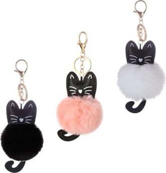 Hemobllo 3 pièces Porte-clés Pompon Chat Mignon Lot de Décoration Sac et Pratique pour Clés et Sacs