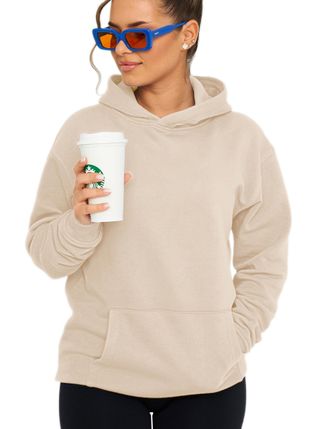 Behype. Damen Oversize Hoodie Kapuzenpullover Einfarbig Basic Heavy Blank Pullover Unifarben Kapuzen-Sweatshirt F&uuml;r Frauen DC_Damen_8001-Taupe Light-XXL