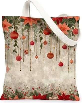 Generic Sacs fourre-tout en toile &agrave; motif floral de No&euml;l, sacs d&eacute;picerie r&eacute;utilisables, vintage, l&eacute;gers, lavables en toile pour voyage, plage, pique-nique, 33