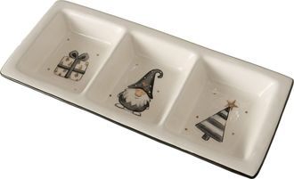 MamboCat J&ouml;rgen Servier-Teller 3-geteilt I L31 cm I Wichtel mit Gepunkteter M&uuml;tze, Geschenk & Tanne I Weihnachten I Steingut-Tablett mit 3-F&auml;chern, Platte I Di