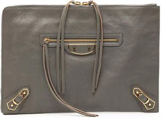 Balenciaga Clutches - Lambskin Motocross Metallic Edge Flat Clutch - Gr. unisize - in Grau - f&uuml;r Damen