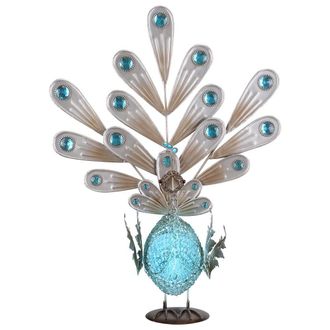 Globo Lighting Solar Pfau Dekoleuchte Solarlampe Pfau Au&szlig;enleuchte Solar Tierfigur, Metall Dekosteine, IP44, LED 0,06W, LxBxH 38x21,3x56,8 cm