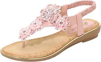 Generic Chaussures de plage pour femme - Tongs pour femme - Avec semelle plantaire - Chaussures d&eacute;t&eacute; plates antid&eacute;rapantes avec fleurs &eacute;lastiques - Imperm&eacute;abl