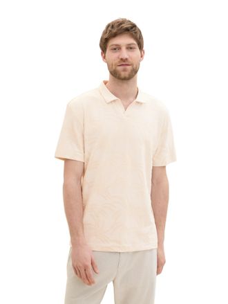 Tom Tailor Herren Basic Jaquard Poloshirt mit Palmenmuster, beige palm jacquard design, XXL