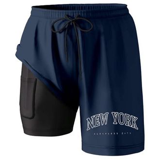 Generic Maillot de bain pour homme avec doublure de compression, couture int&eacute;rieure, short de bain, maillot de bain avec poches, bleu fonc&eacute;, 3XL