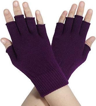 ZLYC Femmes dHiver Demi-Doigts Gants Chauds Laine Tricot Gants Sans Doigts(Solide Violet),Taille unique