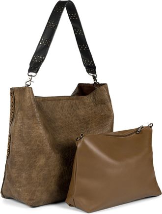 styleBREAKER Schultertasche 2 in 1 Schultertasche mit Nietengurt und Innentasche