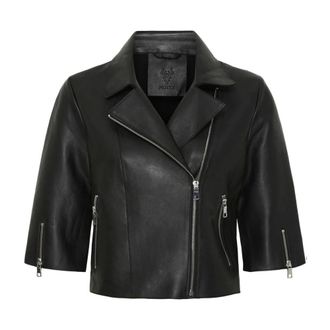 Notyz Notyz, Femme, Vestes, Noir, Taille: 36 FR Veste Courte en Cuir dAgneau