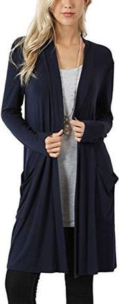 ORANDESIGNE Cardigan Femme Pull Gilets Tricot Coutures de Couleur Mode Long Tricot Veste Élégant à Manches Longues Blouson Chic Manteau A Bleu 48