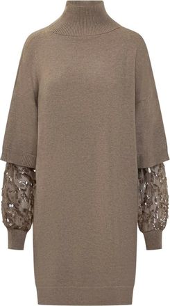 Brunello Cucinelli Femme, Robes, Beige, Taille: 42 FR Pull &agrave; sequins