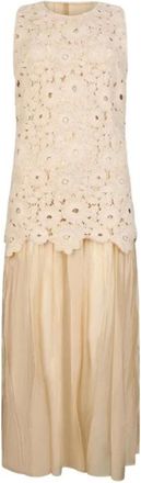 Liu Jo Femme, Robes, Beige, Taille: 36 FR Longue robe en macram&eacute;