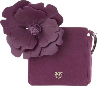 Pinko Pinko - Sac seau en su&egrave;de avec fleur en cuir nappa - Femme - Sacs - Violet - Taille: ONE Size