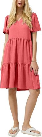 QS by s.Oliver Midikleid Sommerkleid mit V-Ausschnitt und kurzen &Auml;rmeln