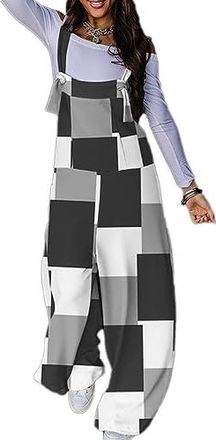Onsoyours Salopette Femme R&eacute;glable Bretelles Ample Harem Sarouel Pantalon Poches Boho Imprim&eacute; sans Manches Stretch Combinaison Chic Casual Jumpsuit Couleur Unie