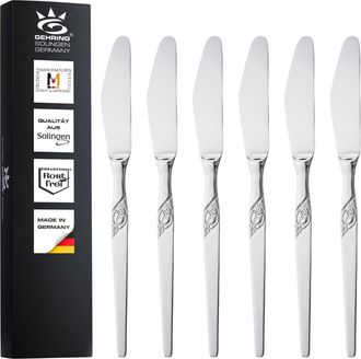 Gehring Solingen Rose Menümesser 6 Stück I rostfreier Edelstahl I Solinger Hohlheftmesser Made in Germany I spülmaschinengeeignet I Messer Set mit Rosenmuster