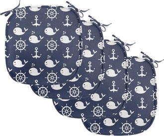 Abakuhaus Navy blau Polster für Esszimmerstühle, Maritime Anchor Wal, Dekoratives wasserfestes Kissen mit Riemen für Küchensitze, 40 cm x 40 cm-4er Pack, Marine