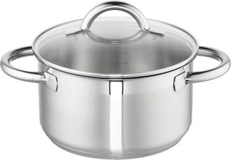 Schulte Ufer Fleischtopf Loop, 20cm, ca. 3,5 l, mit Glasdeckel, 18/10 Stahl, Silber