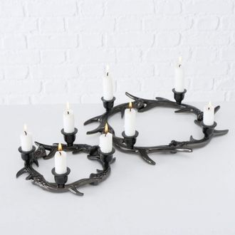 Boltze Geweih Kerzenhalter Kerzenständer Aluminium schwarz Ø 20-33 cm 2er Set