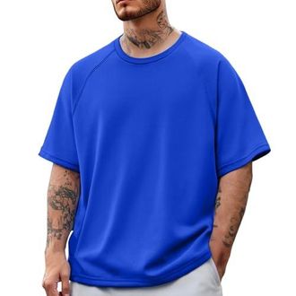 Generico T-shirt &agrave; manches longues pour homme en coton uni avec manches longues, chemise d&eacute;contract&eacute;e vintage poids lourd, bleu, XXXL