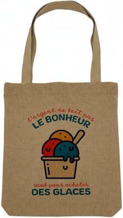 Fabulous Sac Shopping Tote Bag Aspect Lin - Glace - Largent ne Fait Pas le Bonheur Soleil Et&eacute; Sac de Courses Toile Epaisse 360g Beige Naturel Cabas Port&eacute; Epaul