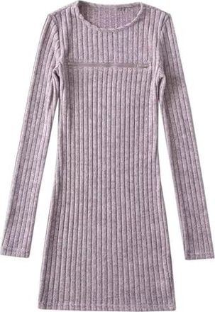 Generic Robes amincissantes dhiver - Mini robe moulante d&eacute;contract&eacute;e avec fermeture &eacute;clair sur le devant - Manches longues - Col rond - &Eacute;paissies - Extensible