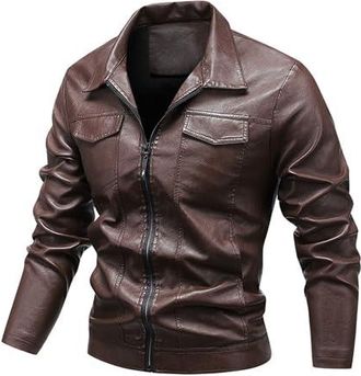 Generic Veste en cuir pour homme - Veste de motard tendance pour homme - Automne - Faux PU - Hip Hop - Oversize - Streetwear, Rouge fonc&eacute; 1, Large