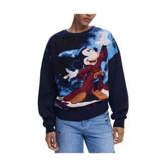 Desigual Blauer Damenpullover mit Mickey-Print - - Knitwear - Damen - Mehrfarbig - S