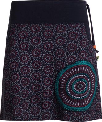 vishes kurzer Damen-Rock mit Mandalas in schwarz I Gr&ouml;&szlig;e 4XL (48) I Handgefertigt aus 100% Baumwolle I Rock mit Taschen I Ideal f&uuml;r warme & kalte Monate I Na