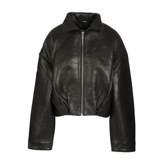 Rotate Cropped Leather Jacket - - Jackets - Damen - Schwarzk - XS