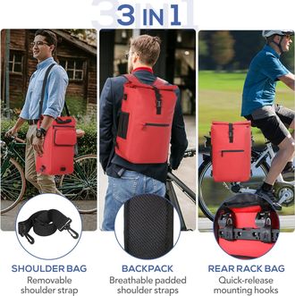 Walmeck 3-in-1 Wasserdichter Fahrradtaschen- f&uuml;r Outdoor-Radfahren. Laptopfach (Rot)