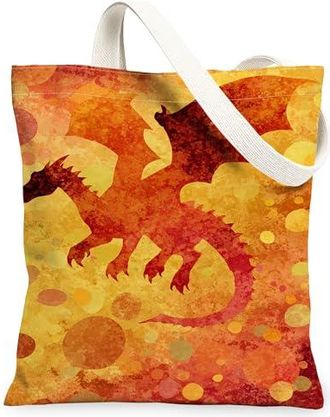 Generic Sac fourre-tout en toile motif dragon fantastique, color&eacute;, motif cr&eacute;ature mythique r&eacute;utilisable, l&eacute;ger et lavable, Orange, 13x15 Inch