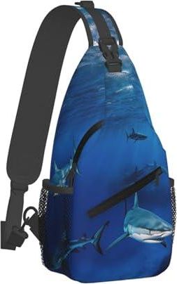 Generic R&eacute;glable Sacoche Homme Bandouliere Requin de mer de loc&eacute;an bleu Sac Bandouli&egrave;re Durable Sac &agrave; Dos De Voyage pour Cyclisme Randonn&eacute;e Femme