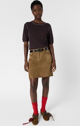 Gerard Darel Pull &agrave; col rond en lin m&eacute;lang&eacute; - LOUMIA - Marron