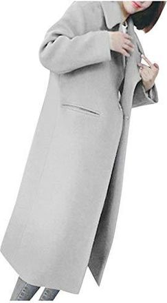 Generic Vestes dhiver pour femmes 2026 Trench long manteau dext&eacute;rieur &agrave; revers en laine manteau plus, gris, XXL