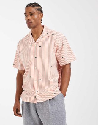 Lacoste Chemise ray&eacute;e avec col &agrave; revers - Orange