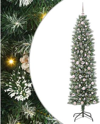 vidaXL K&uuml;nstlicher schlanker Weihnachtsbaum Gr&uuml;n und Wei&szlig; 210 cm vidaXL