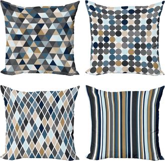 Abakuhaus Farbenfroh Dekokissen Kissenbezug 4er Pack, Rhombus-Dreieck-Streifen Modern Accent Doppelseitiger Digitaldruck, 50 cm x 50 cm, Grau Schieferblau und K