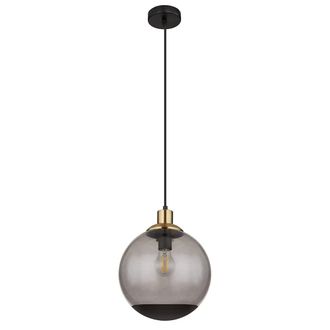 Globo Lighting H&auml;ngelampe Glas modern Pendelleuchte Rauchglas H&auml;ngeleuchte schwarz, Metall Glaskugel messing Retro, 1x E27 Fassung, DxH 25x120cm