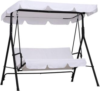 OUTSUNNY Balancelle de jardin 3 places toit inclinaison r&eacute;glable coussins assise et dossier 1,72L x 1,1l x 1,52H m acier noir polyester blanc