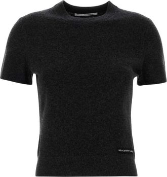 Alexander Wang Femme, Pulls, Gris, Taille: 40 FR T-shirt en laine &agrave; manches courtes