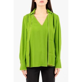 Elisabetta Franchi Femme, Blouses et Chemises, Vert, Taille: 40 FR Blouse en Georgette de Viscose avec Ceinture &agrave; Nouer