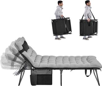 Yaheetech Klappbar Sonnenliege mit Extra Dicker Matratze & Kissen & Seitentasche, 5-Fach Verstellbarer R&uuml;ckenlehne, Stabiles Gartenliege Liegestuhl Strandliege 