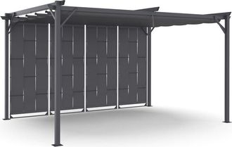 IDMarket Pergola persiennes en tissu toit r&eacute;tractable 3x4 M 4 pans modulables gris anthracite
